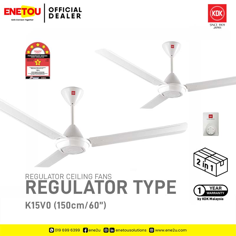 Ene2u.com | [2 UNITS] KDK K15V0 60" 3 BLADES CEILING FAN WHITE