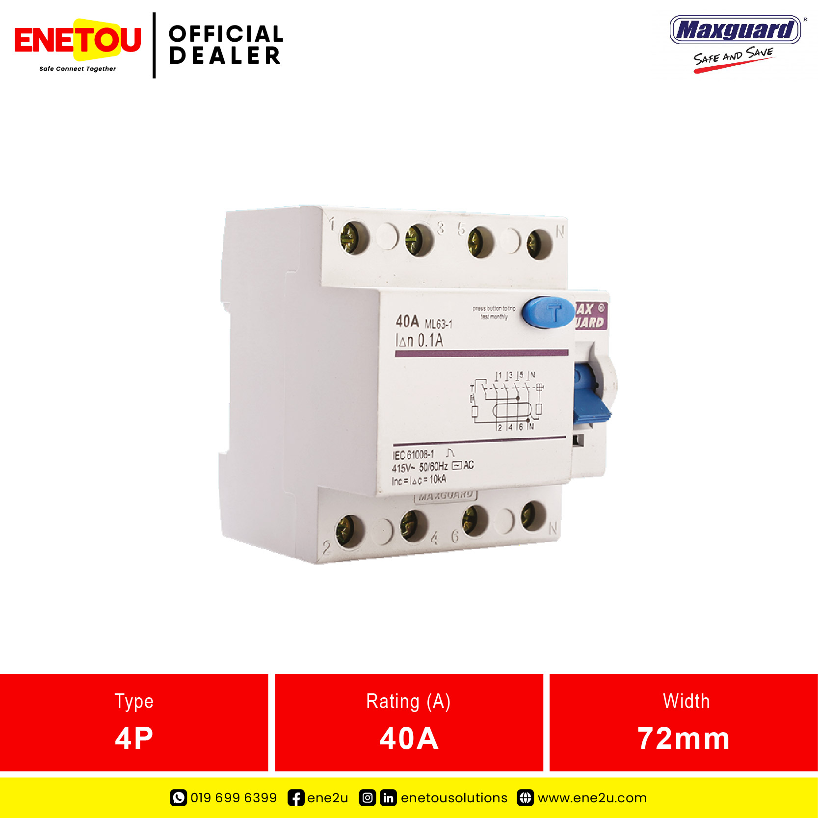 MAXGUARD ML63-1 RCCB 40A 4P 30MA