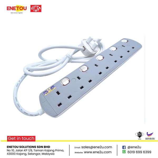 UMS 5GANG EXTENSION SOCKET WITH WIRE AND NEON GREY